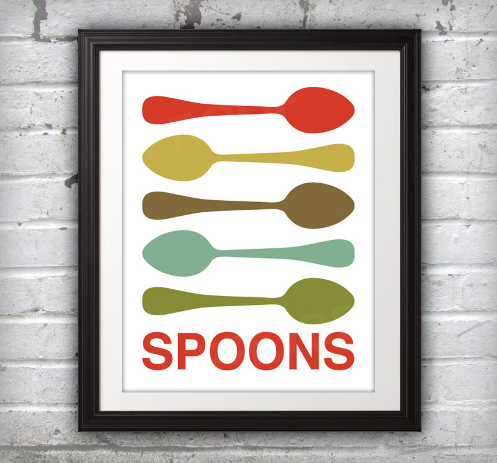 Spoons Print Poster, Mid Century Art, Quote Print, Kitchen Art, Retro ...