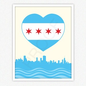 Chicago, Chicago Heart Flag With Skyline, Chicago Poster, Chicago Print ...