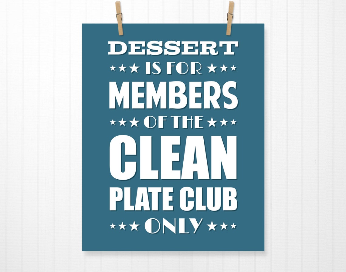 Clean Plate Club Typography Wall Art Kitchen Typography | Etsy