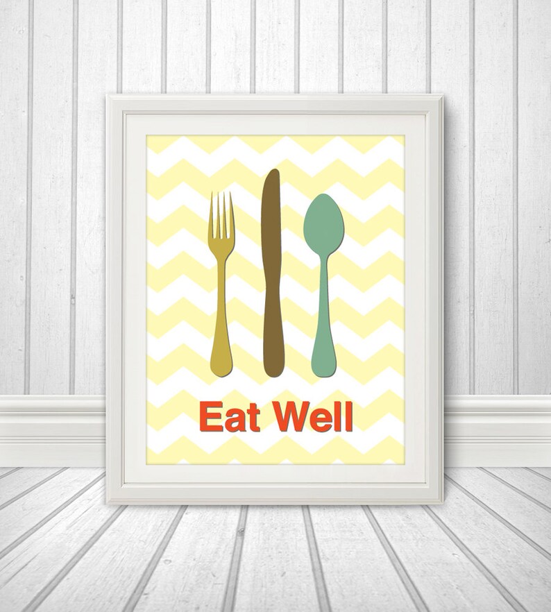 Fork Knife Spoon Print Poster Mid Century Art Chevron Print - Etsy
