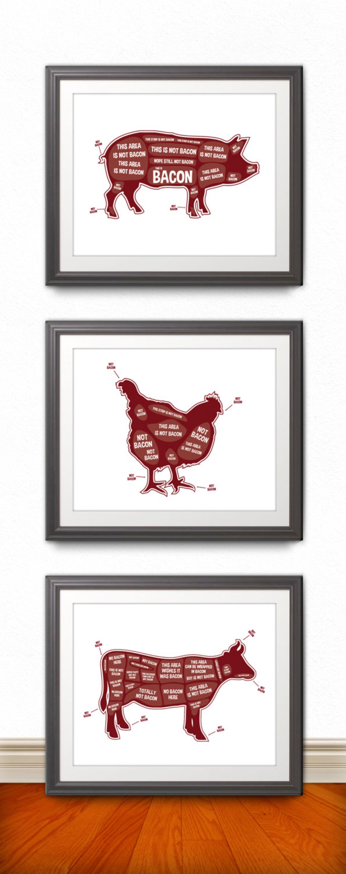 3 Butcher Prints Cow Pig Chicken Butcher Diagram - Etsy