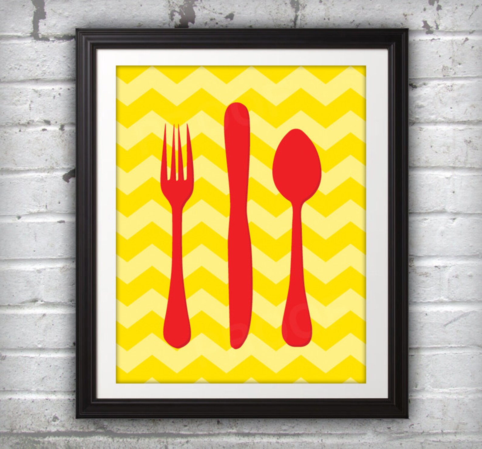 Fork Knife Spoon Print Poster, Mid Century Art, Chevron Print, Kitchen ...