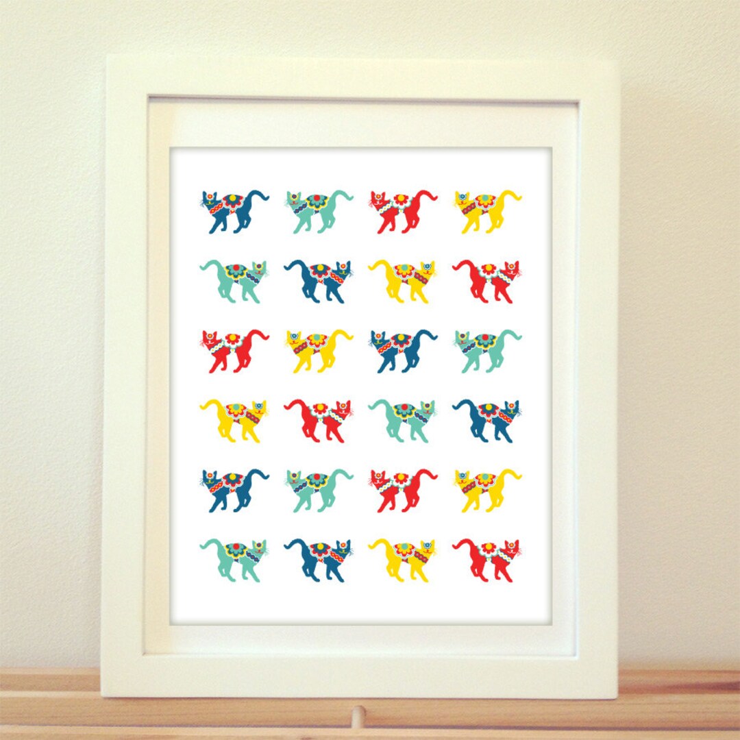 Swedish Cats, Cat Print, Dalecarlian Horse, Swedish Dala Cat, Meow ...