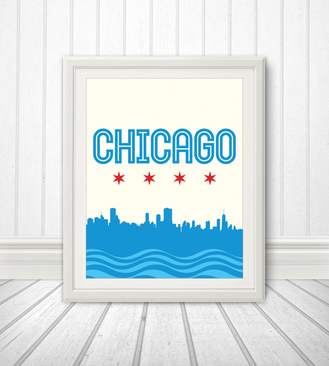 Chicago, Chicago Skyline, Chicago Print, Chicago Poster, Chicago Flag ...
