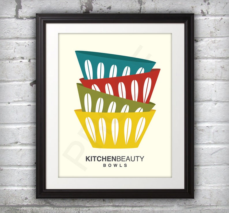 Bowls, Bowl Print, Bowl Poster, Mid Century Art, Retro, Mid Century ...