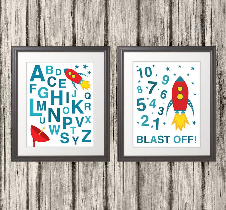 ABC, 123, Rocket Ship, 123 Print, ABC Print, Alphabet Print, Alphabet ...