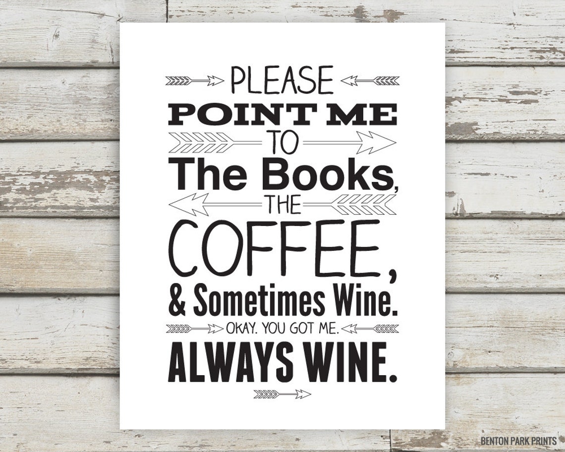 Coffee Wine Books Arrow Coffee Sign Coffee Decor Coffee - Etsy