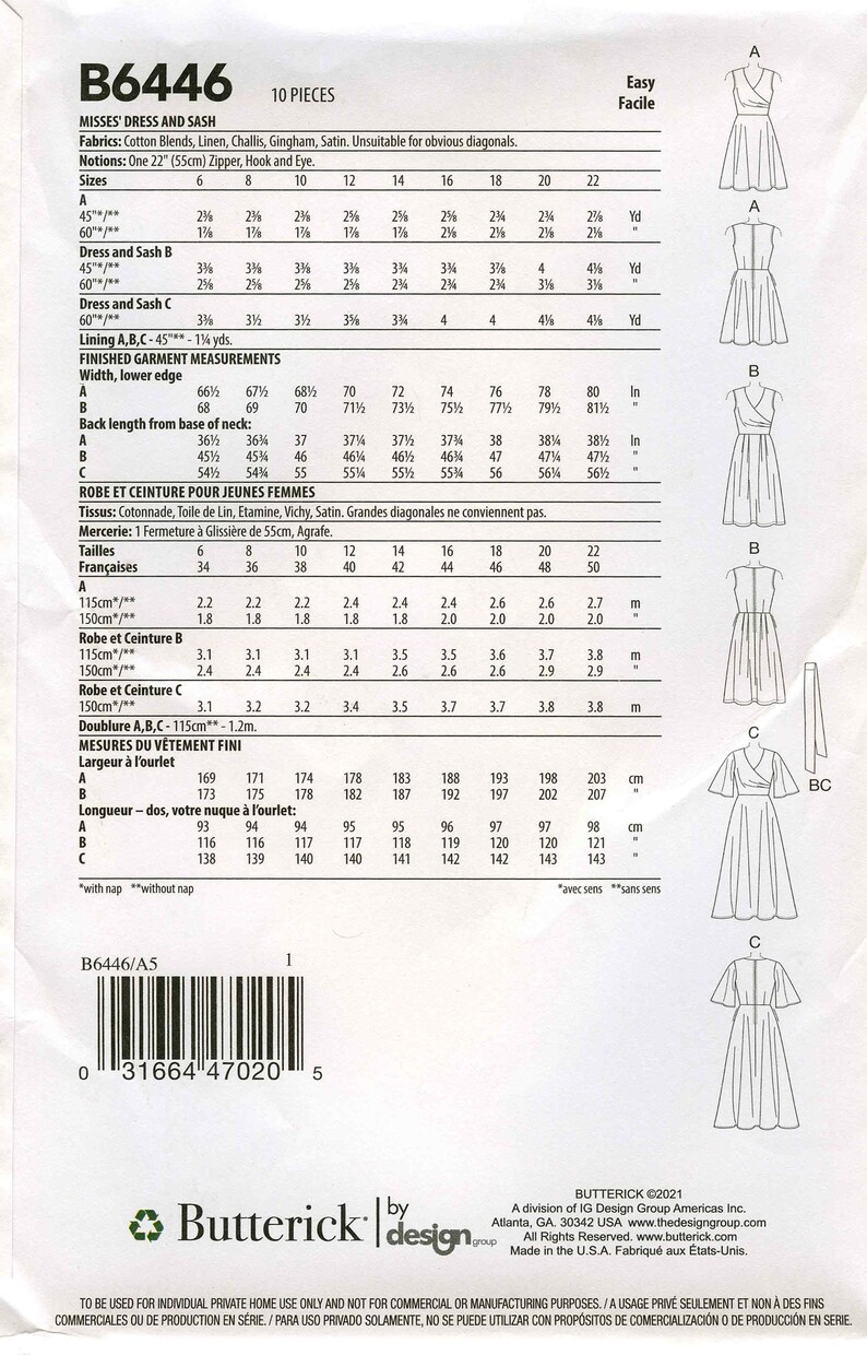 Butterick B6446 Dress Pattern Size A5 6-8-10-12-14 - Etsy
