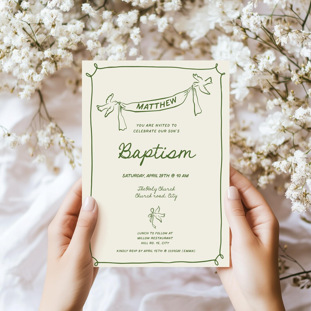 Baptism Invitation, Hand Drawn Doves Baptism Invite Template, Scribble ...