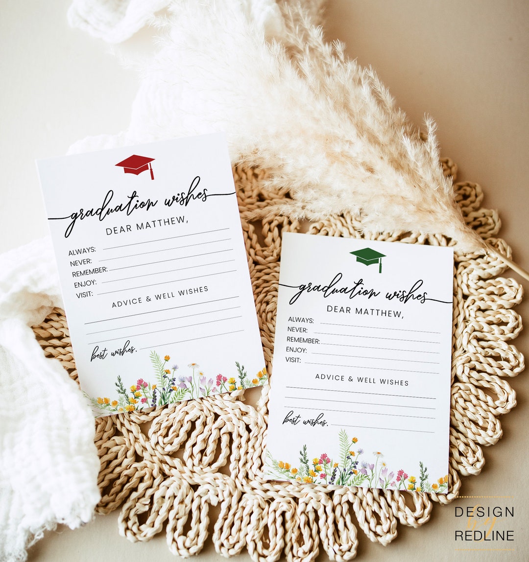 Wildflower Graduation Advice and Wishes Card Template, Floral ...