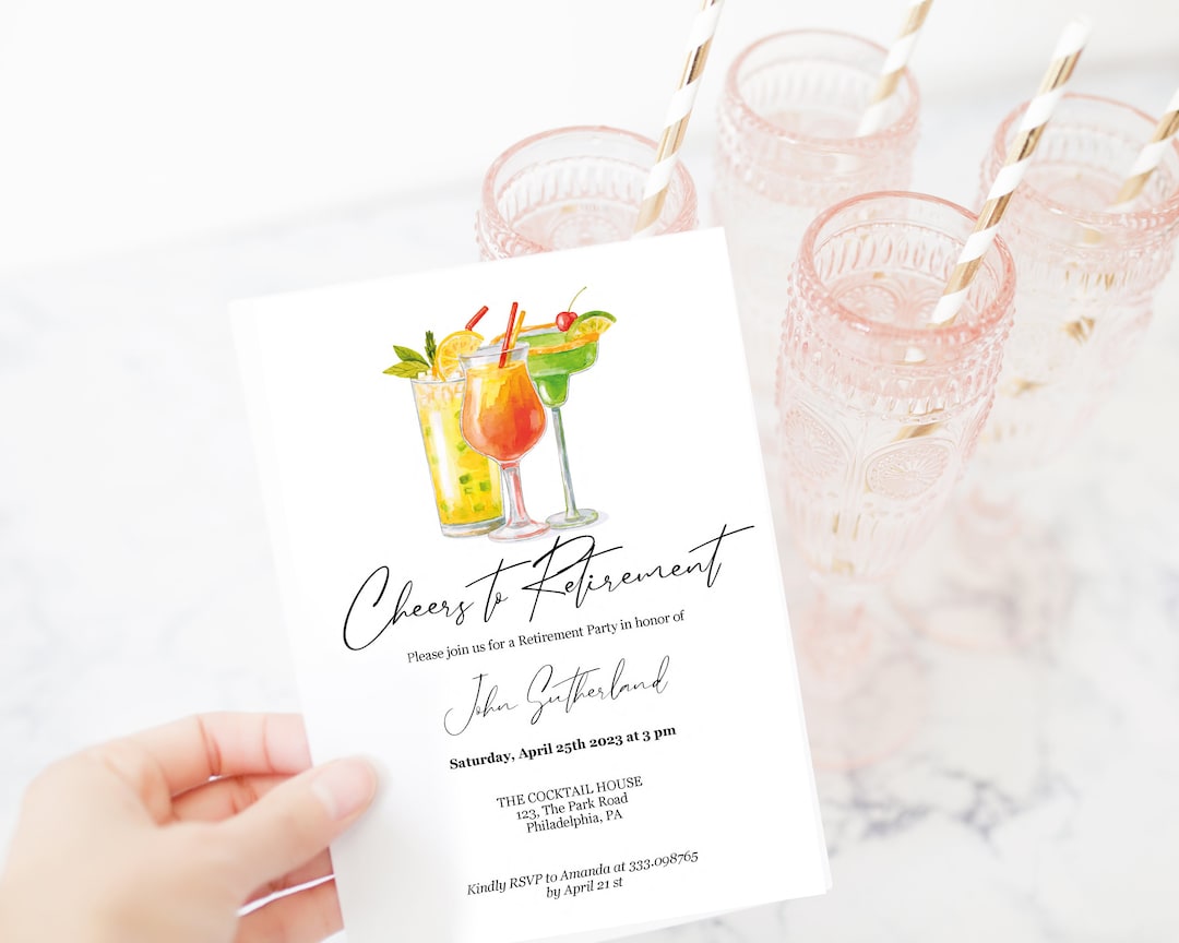 Cheers to Retirement Party Invitation Template, Cocktails Drink ...