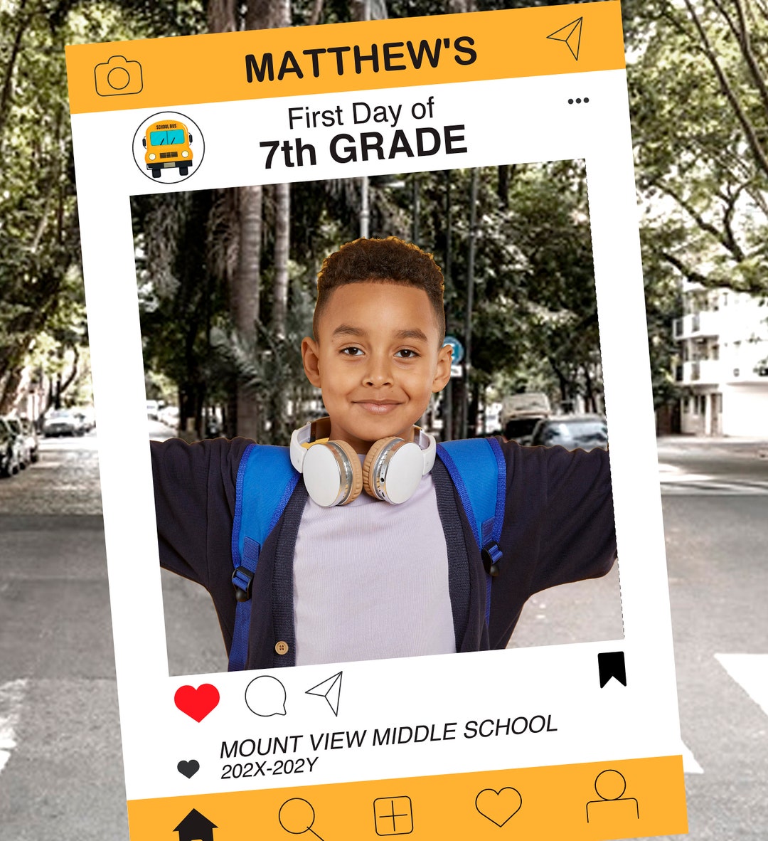 First Day of School Photo Booth Printable, School Bus Personalized ...