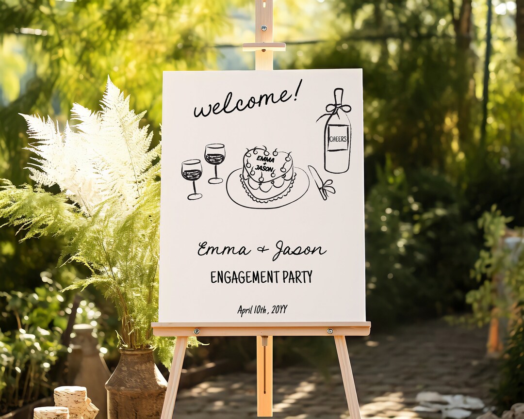 Whimsical Engagement Welcome Sign Template, Heart Shape Cake ...