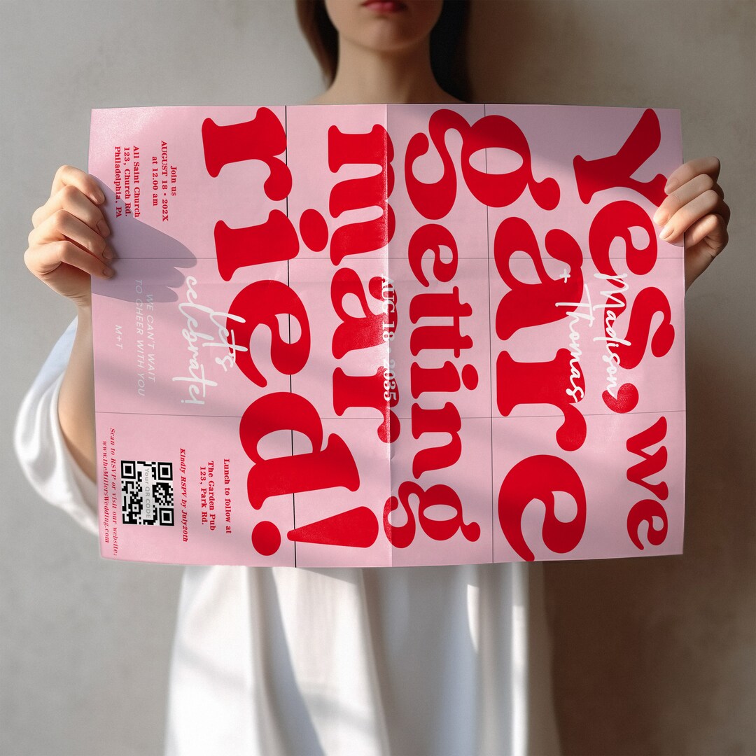 Unique Tabloid Wedding Invitation Template, Retro 70s Fancy Poster ...