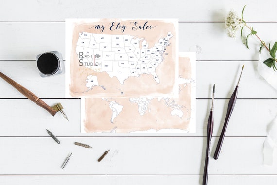 My Etsy Sales Usa Map Tracker Etsy Shop World Map Printable | Etsy