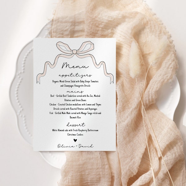 Wedding Menu Template Bow - Etsy