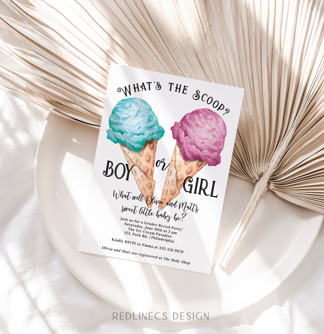 Ice Cream Gender Reveal Party Invitation, Spring Summer Gender Reveal ...