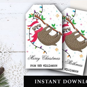 Sloth Christmas Gift Tag Printable, Personalized Slothmas Tags, Funny ...