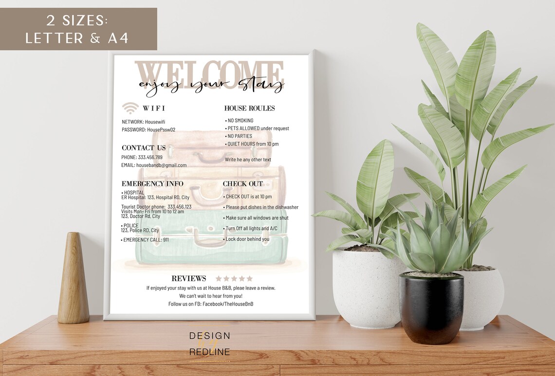 Host Welcome Sign Template, Editable Airbnb Template Sign, Check in ...