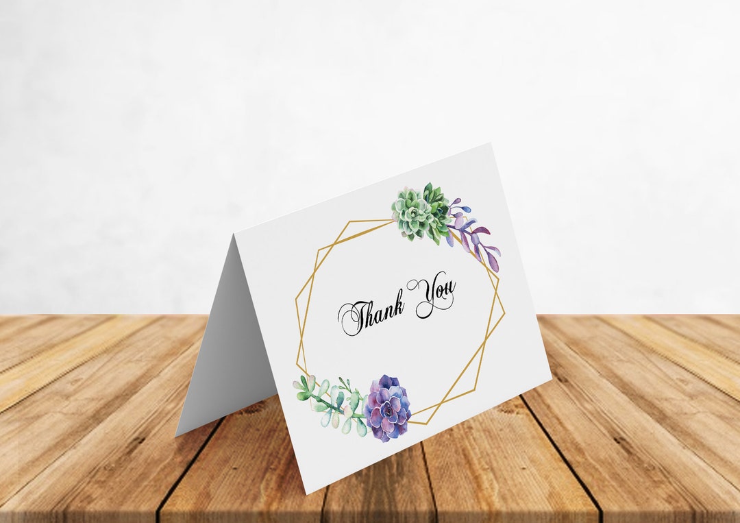 Boho Succulents Thank You Card, Bohemian Thank You Note, Lilac, Gold ...
