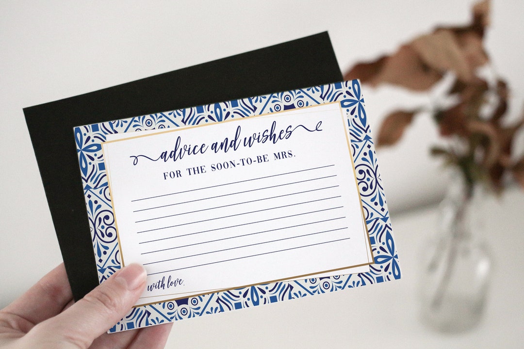 Bridal Shower Advice Card Printable, Blue Tiles Template Avice and ...