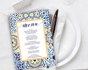 Mediterranean Tiles Menu Template Portuguese Tiles Dinner | Etsy