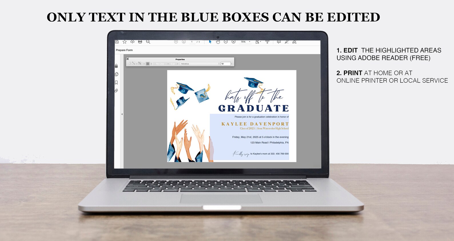 Hats off Graduation Party Invitation Printable Watercolor - Etsy