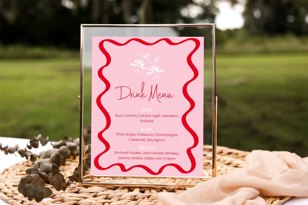 Bar Menu Sign Template 8x10, All Colors Are Editable, Wavy Printable ...