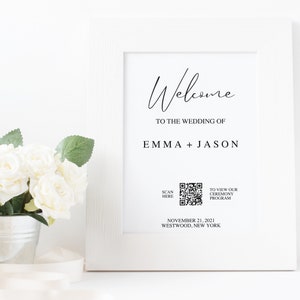 Wedding Welcome Sign and Matching Program Template With Scannable QR ...