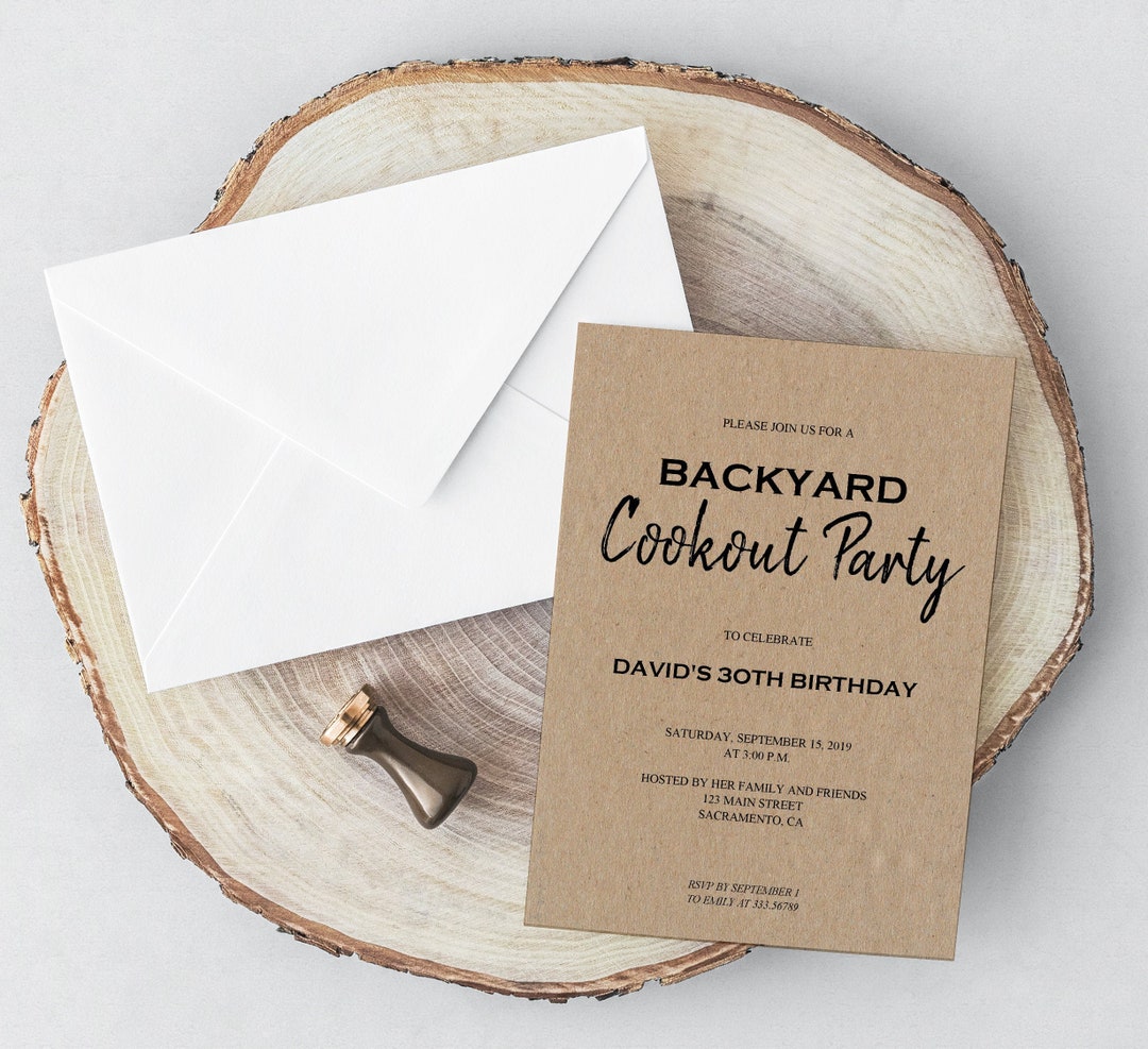 Cookout Party Invitation Template, Simple Elegant Card on Kraft ...