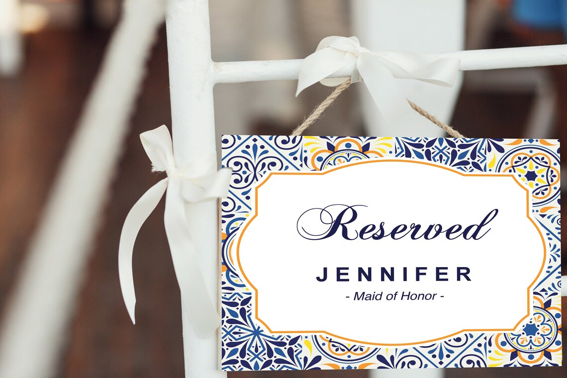 Chair Sign Printable Reserved Sign Template With Blue - Etsy