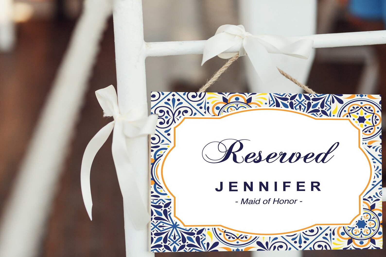 Chair Sign Printable, Reserved Sign Template With Blue Mediterranean ...