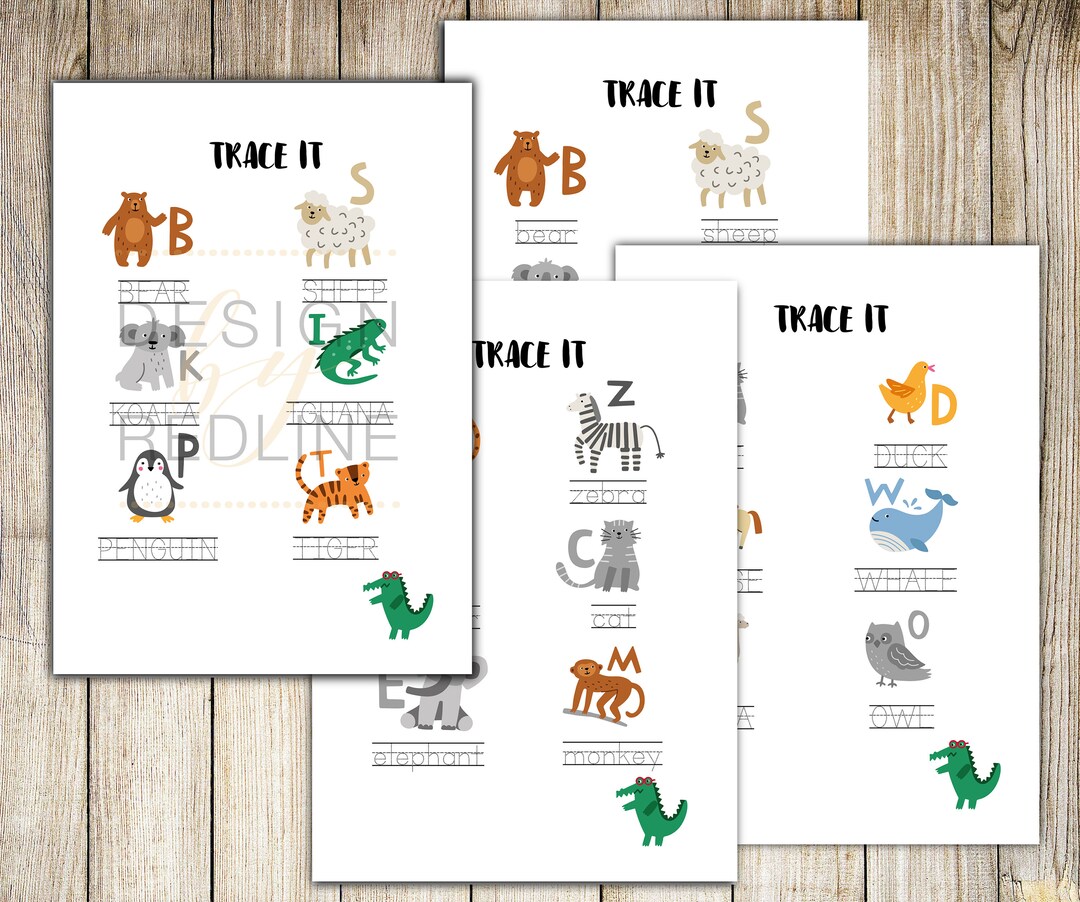 Homeschool Printable Trace Letters Activity, Animals Writing Work Sheet ...