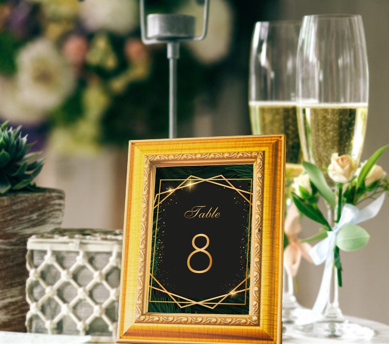 Table Number Printable, Tropical Gold and Black Dinner Decor, Wedding ...