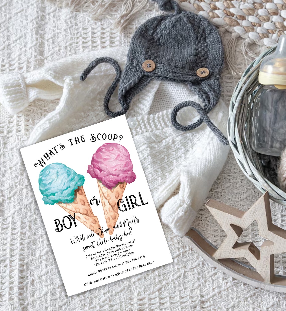 Ice Cream Gender Reveal Party Invitation Spring Summer Gender - Etsy