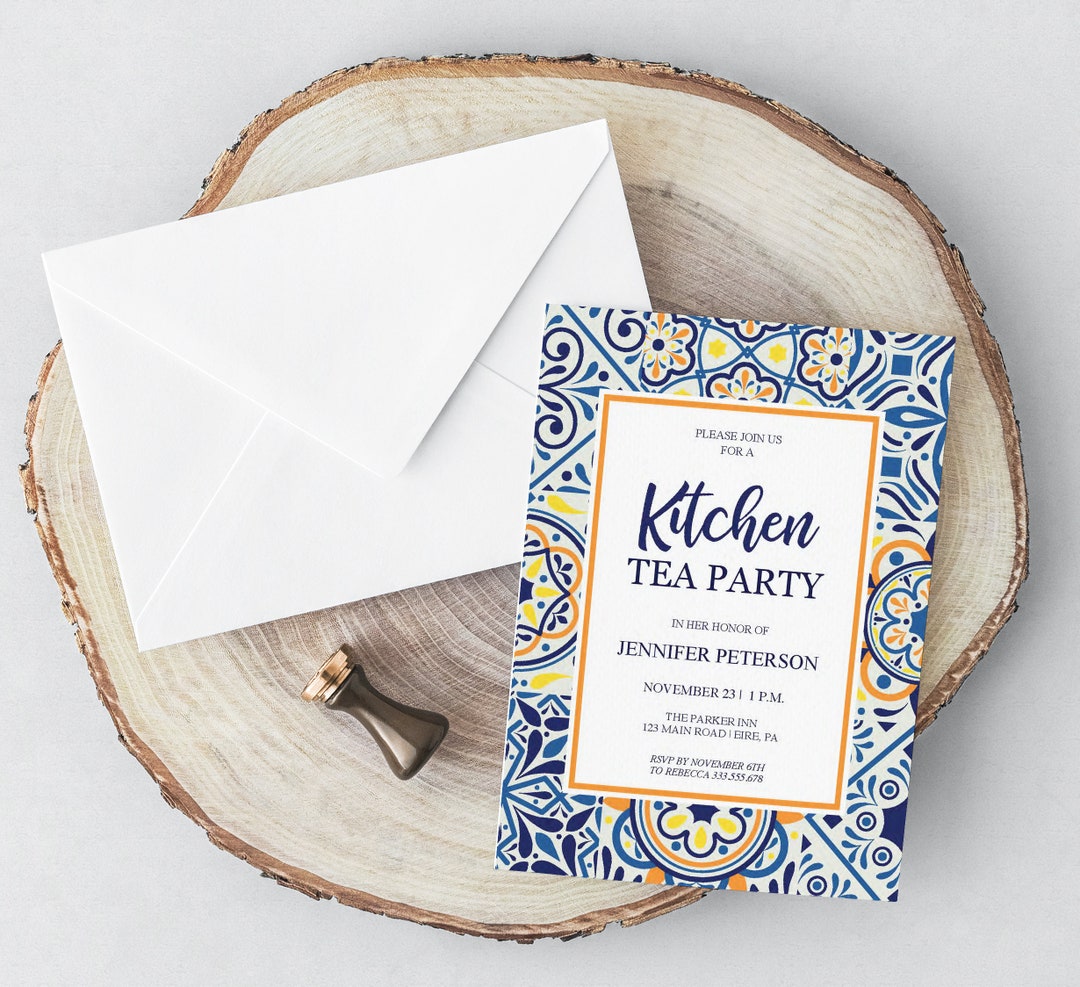 Kitchen Tea Invitation Printable Blue and Orange - Etsy