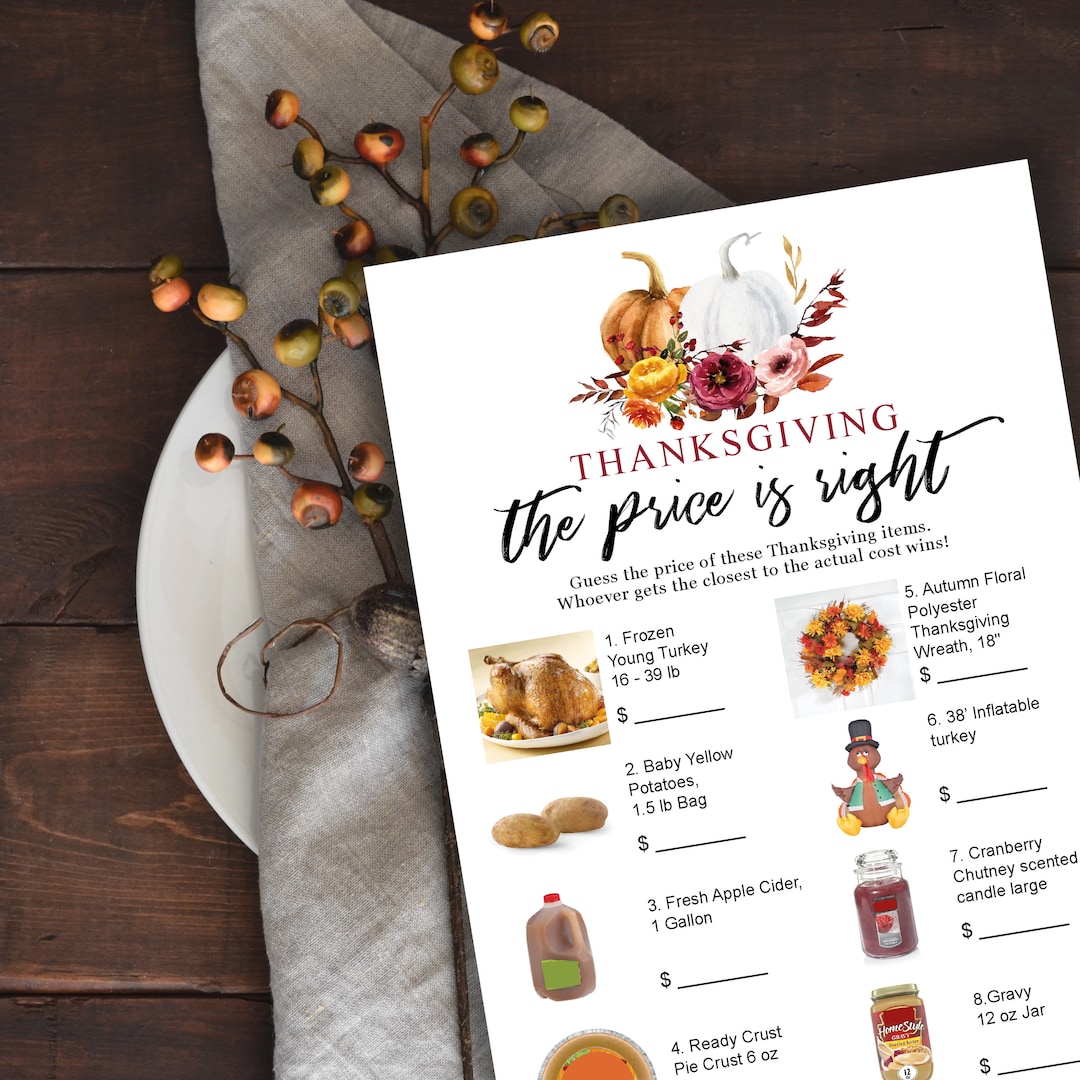 Thanksgiving the Price is Right Game Printable, Price Fun Game Instant ...