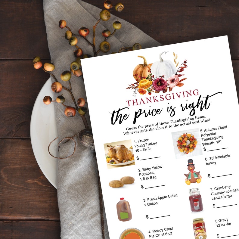 Thanksgiving the Price is Right Game Printable, Price Fun Game Instant ...
