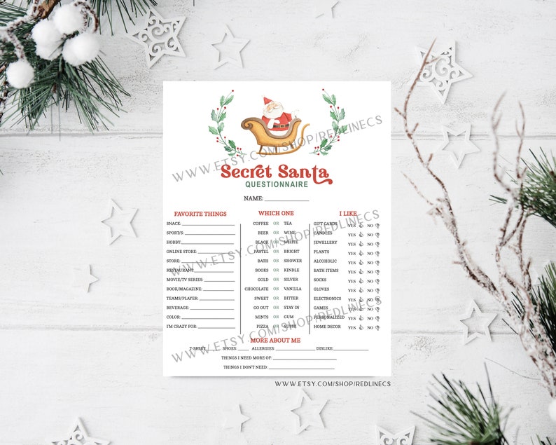 Editable Secret Santa Questionnaire Modern Minimalist Santa - Etsy