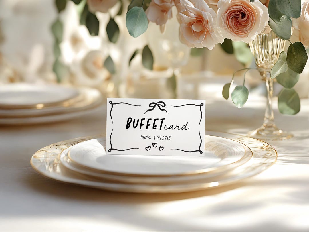 Buffet Card Template, Hand Drawn Bow Foldable Party Buffet Cards ...