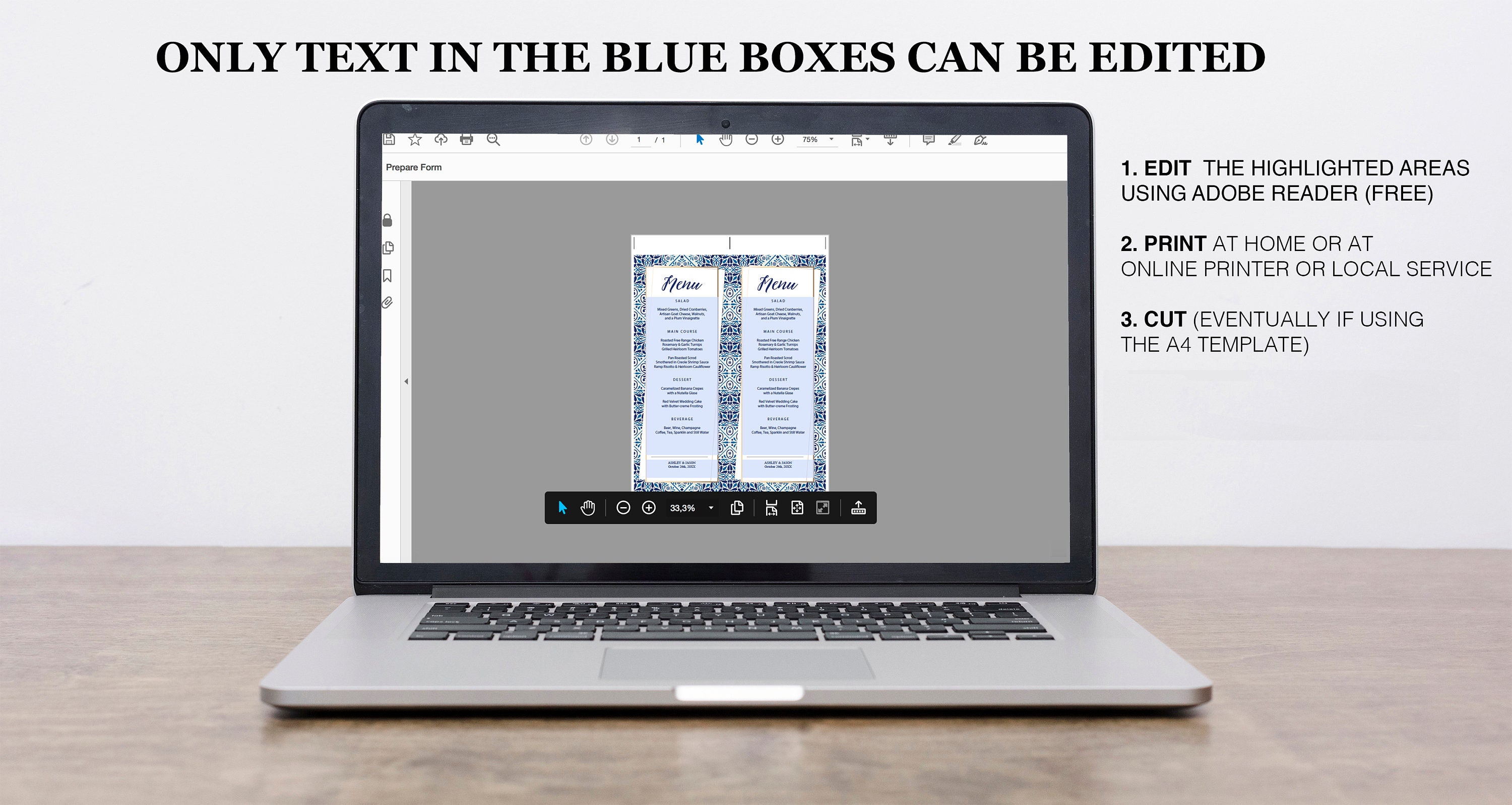 Mediterranean Blue Tiles Menu Template Elegant Portuguese - Etsy