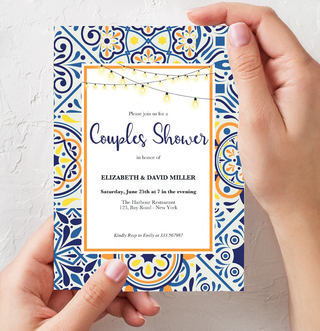 Mediterranean Tiles Couples Shower Invitation Template, String Lights ...