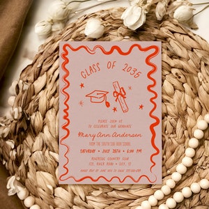 Retro Graduation Party Invitation Template, Wavy Grad Party Invite ...