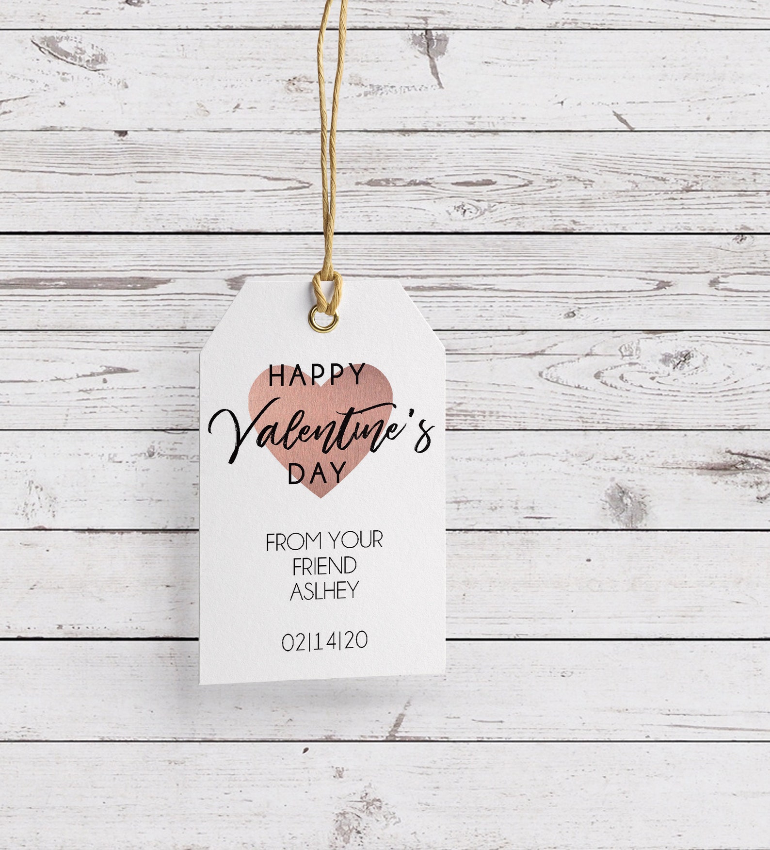 Valentine's Day Printable Tag Faux Rose Gold Heart Favor | Etsy