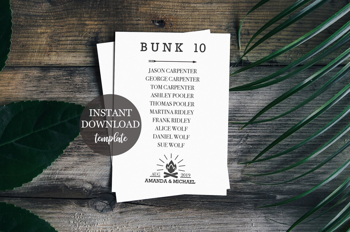 Seating Chart Cards Template With Arrow and Camp Fire, Great for ...