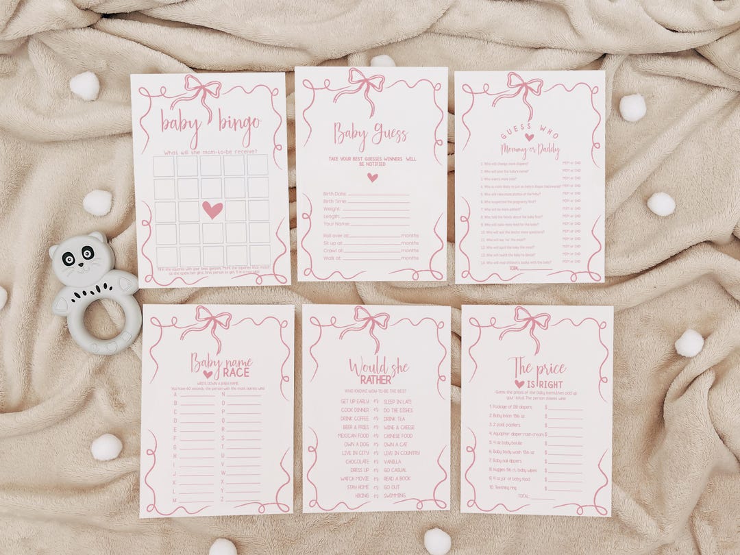 Pink Bow Baby Shower Games Bundle | Baby Shower Fun | Editable Colors ...