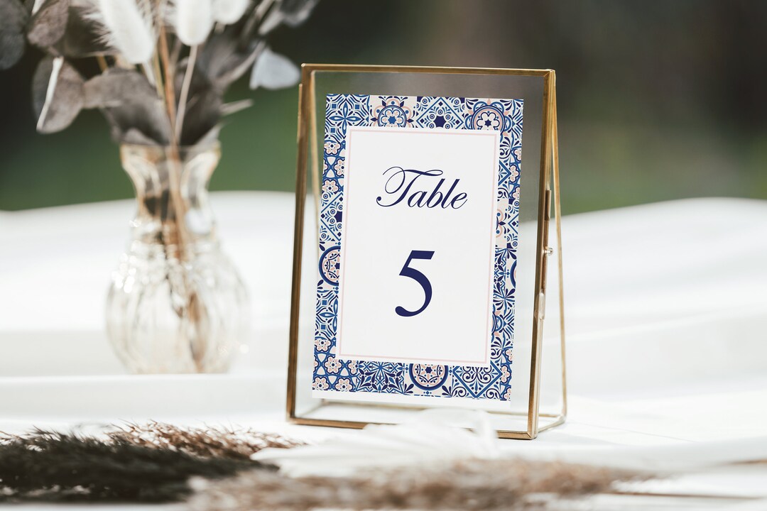 Dusk Pink and Blue Tiles Table Numbers Printable, 1-20 Table Cards With ...