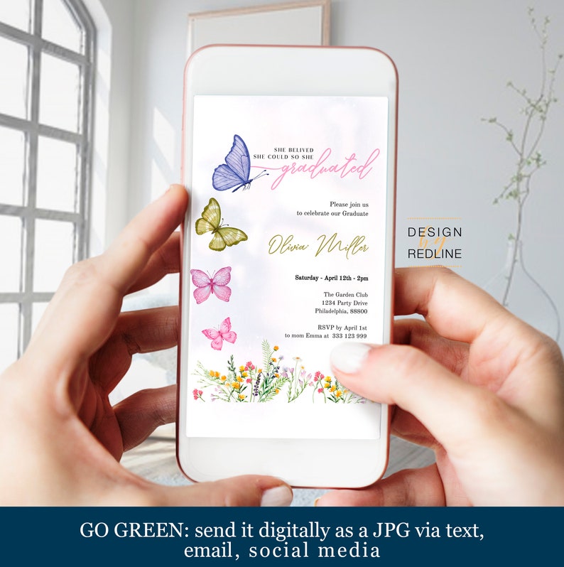 Graduation Party Invitation Printable, Wildflowers & Butterfly Invite ...