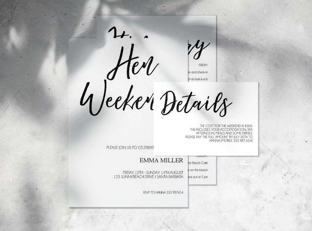 Hen Party Invitation Printable, Hen Weekend Itinerary Template ...