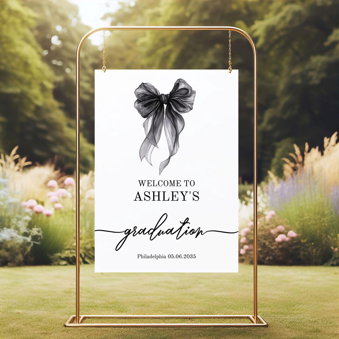 Black Bow Elegant Graduation Sign Printable, Graduation Welcome Sign ...